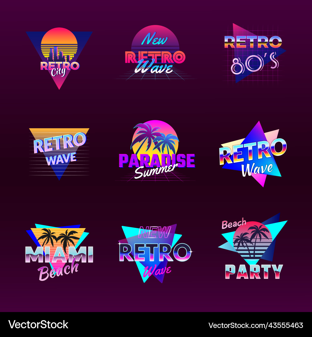 Retro Wave Cyberpunk Badges Royalty Free Vector Image