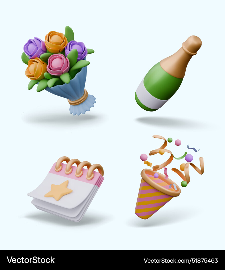 Set of 3d elements for festive design isolated Vector Image