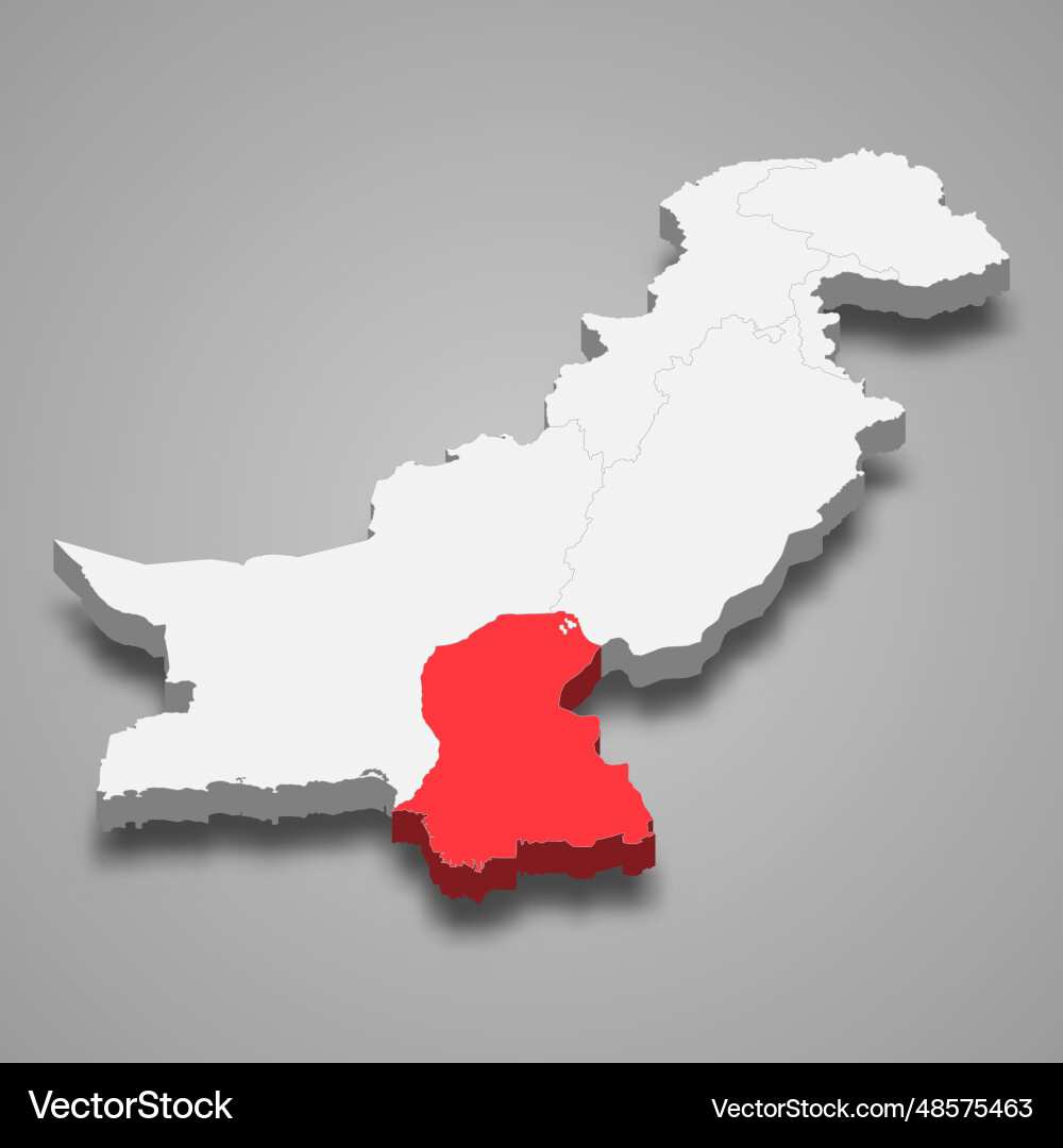 Sindh state location within pakistan 3d imap Vector Image