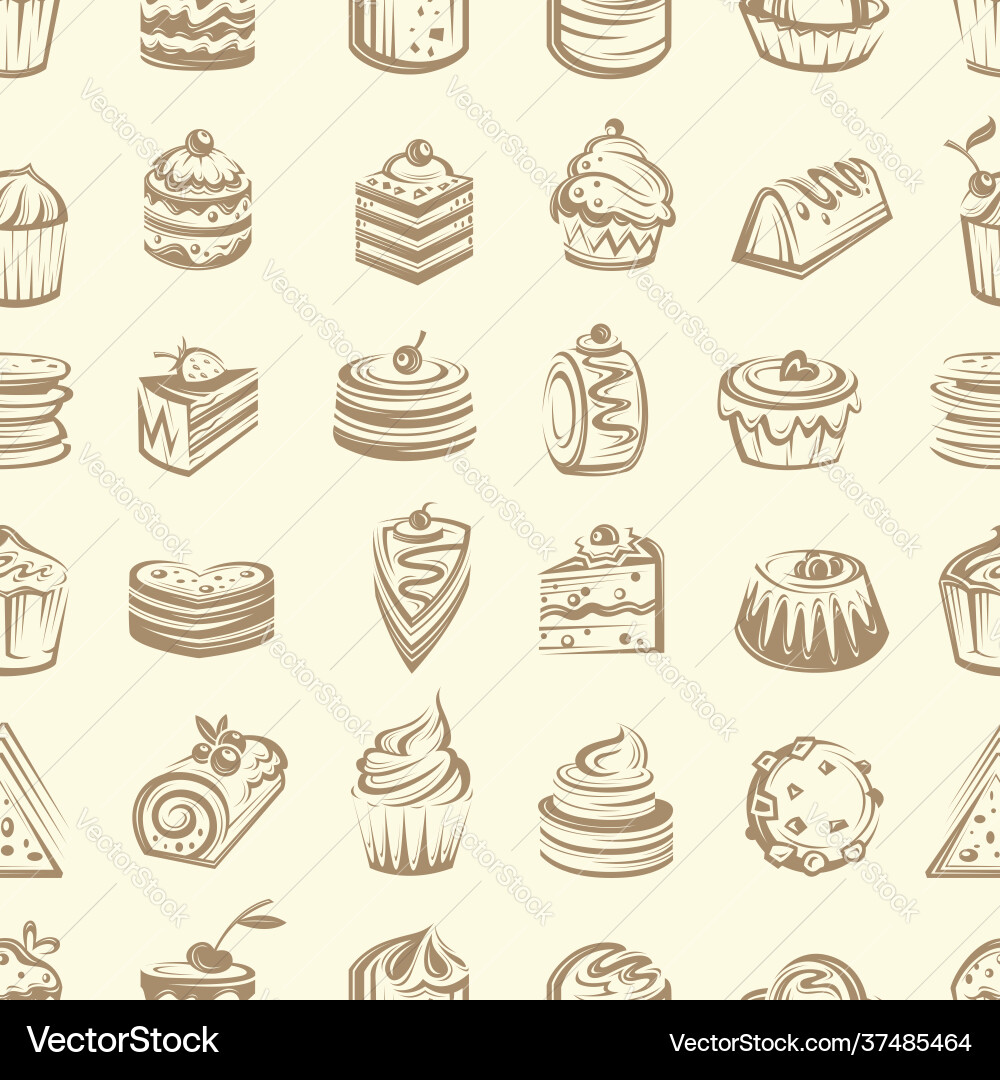 Cakes seamless pattern Royalty Free Vector Image