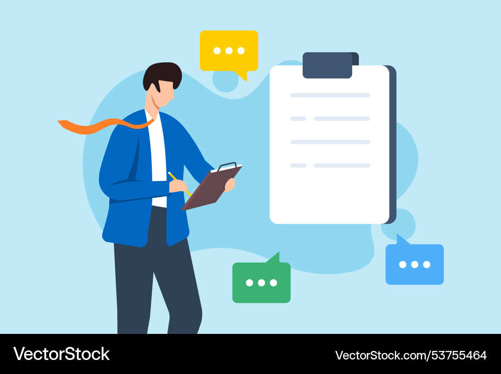Flat of businessman writes client requirements Vector Image