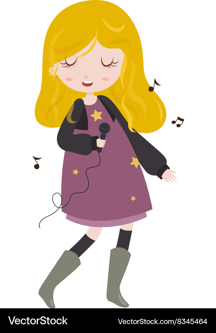 Girl singing little with microphone Royalty Free Vector