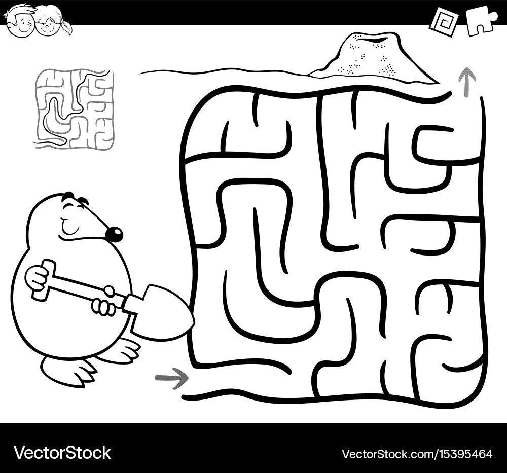 Maze with mole coloring page Royalty Free Vector Image