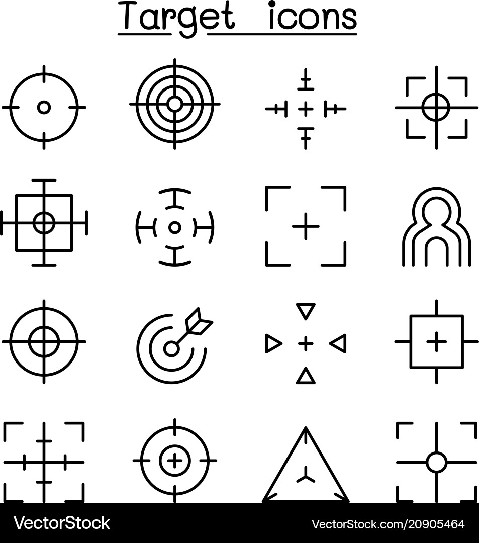 Target aim icon set in thin line style Royalty Free Vector