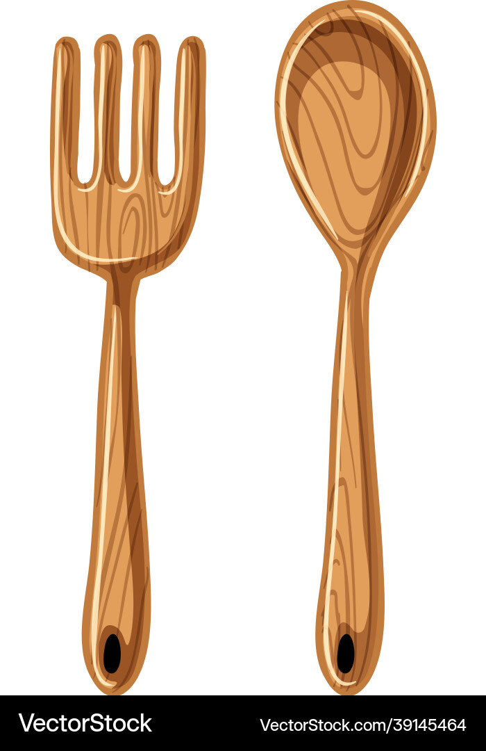 Wooden spoon with fork isolated on white Vector Image