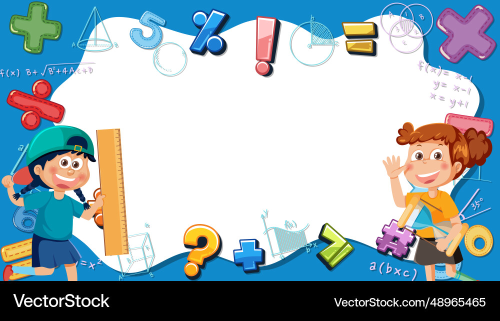 Girl holding math tools with blank banner border Vector Image