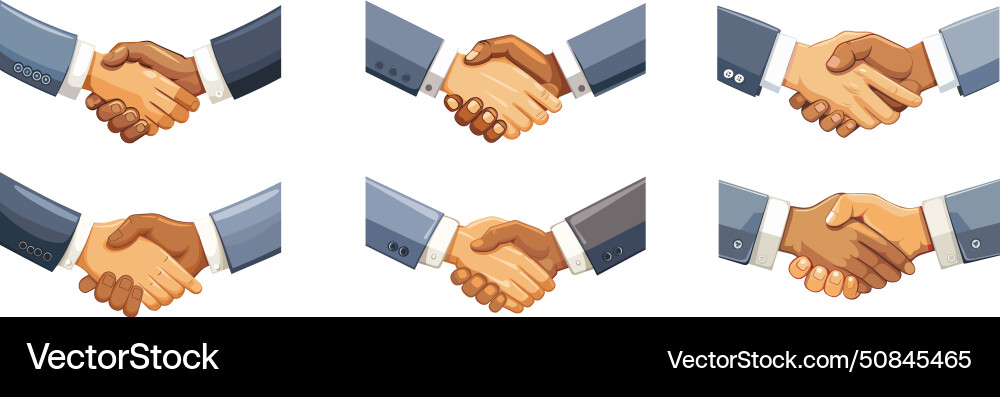 Handshake cartoon style set businessman Royalty Free Vector