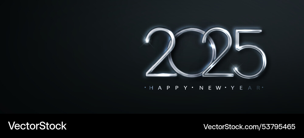 Happy new year 2025 with shiny silver thin number Vector Image