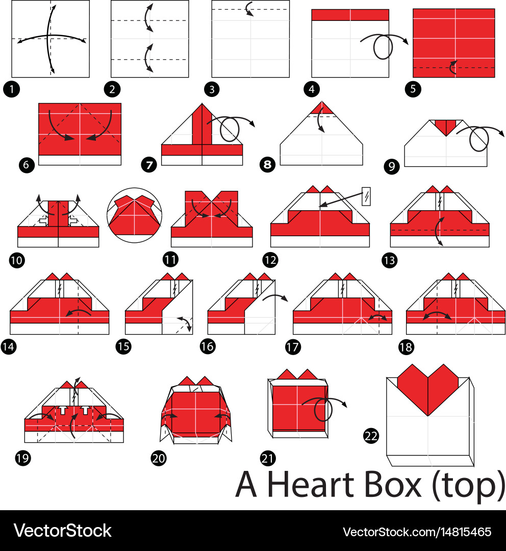 Step instructions how to make origami a heart box Vector Image