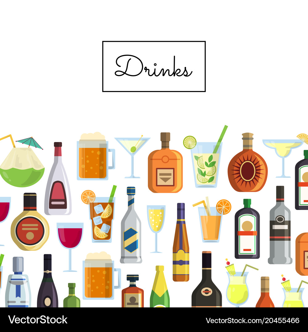 Background with alcoholic drinks in glasses Vector Image