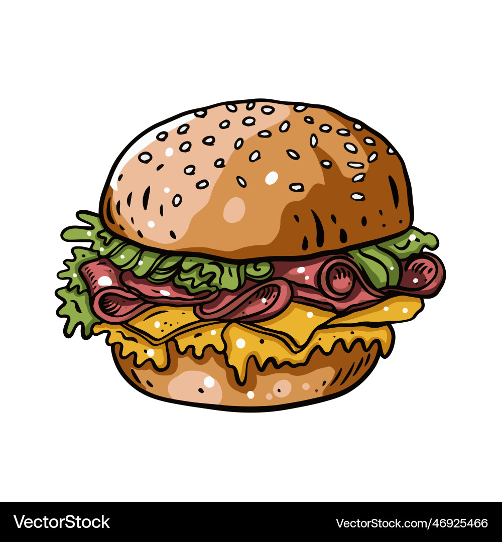 Big burger with bacon cheese and shredded lettuce Vector Image