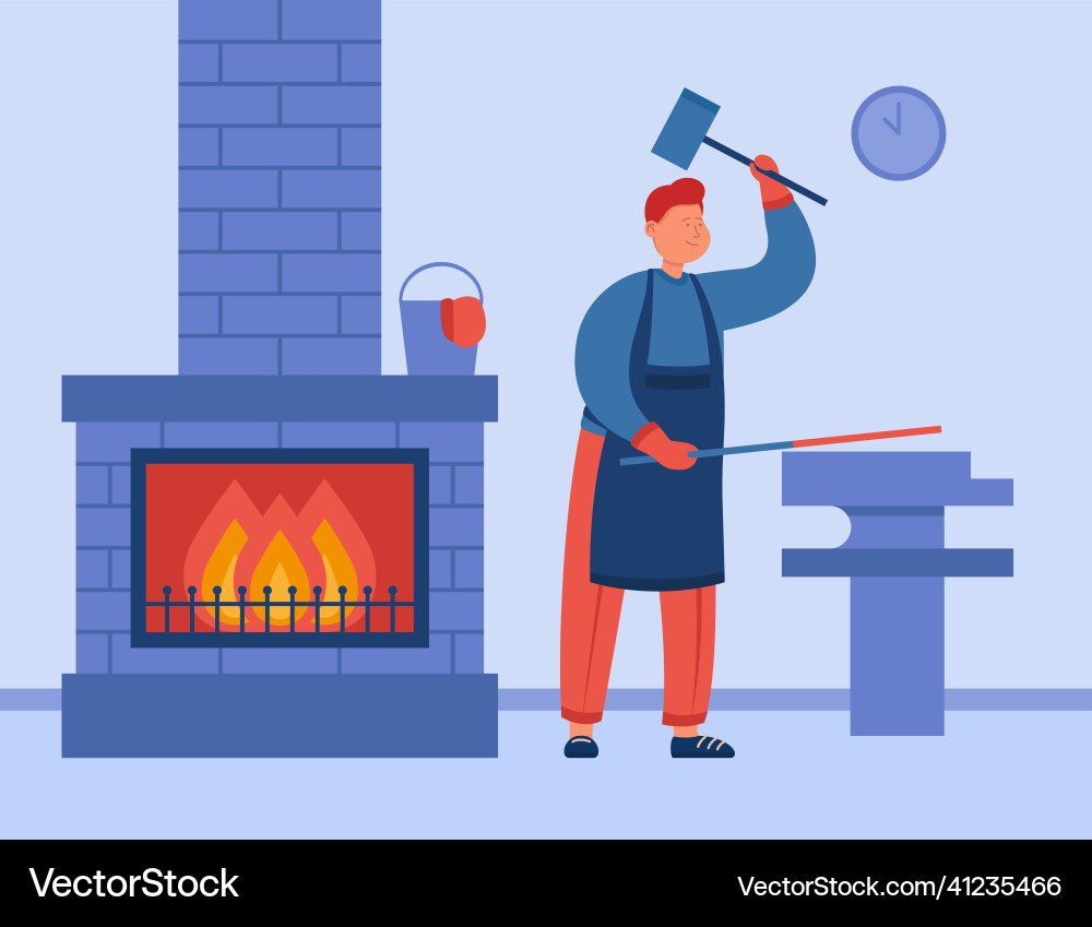 Blacksmith forging metal stick with anvil Vector Image