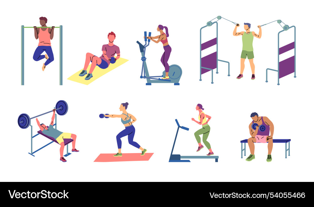 Cartoon color characters people training Vector Image