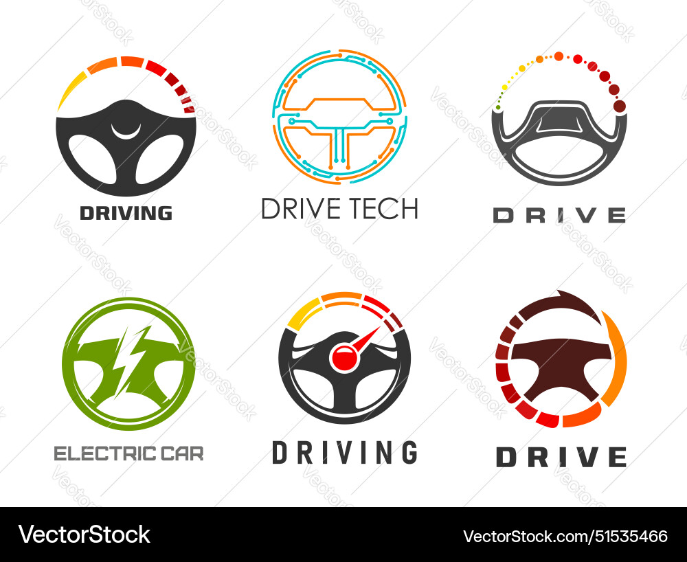 Drive icons steering wheel tech and safe Vector Image