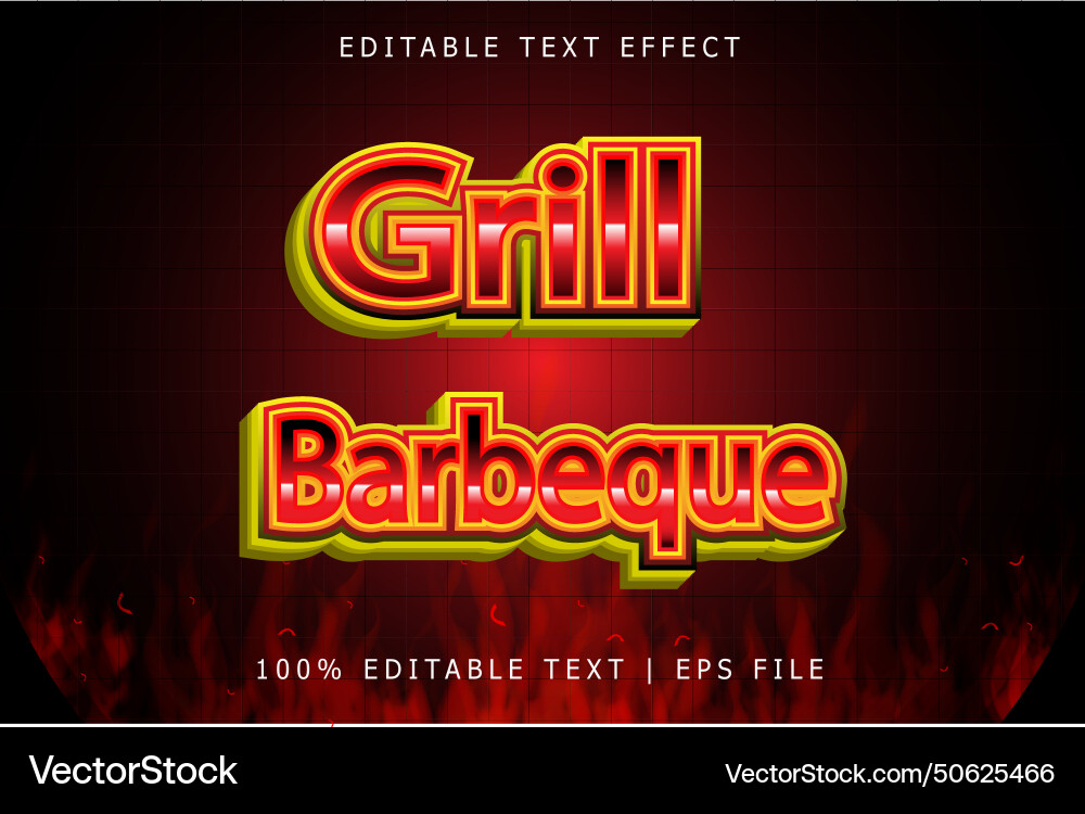 Grill barbecue editable text effect 3 dimension Vector Image