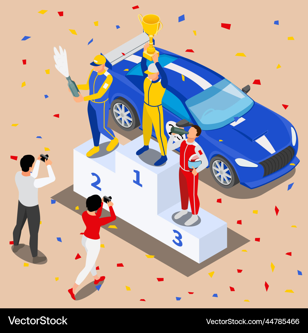 Racing winners podium composition Royalty Free Vector Image
