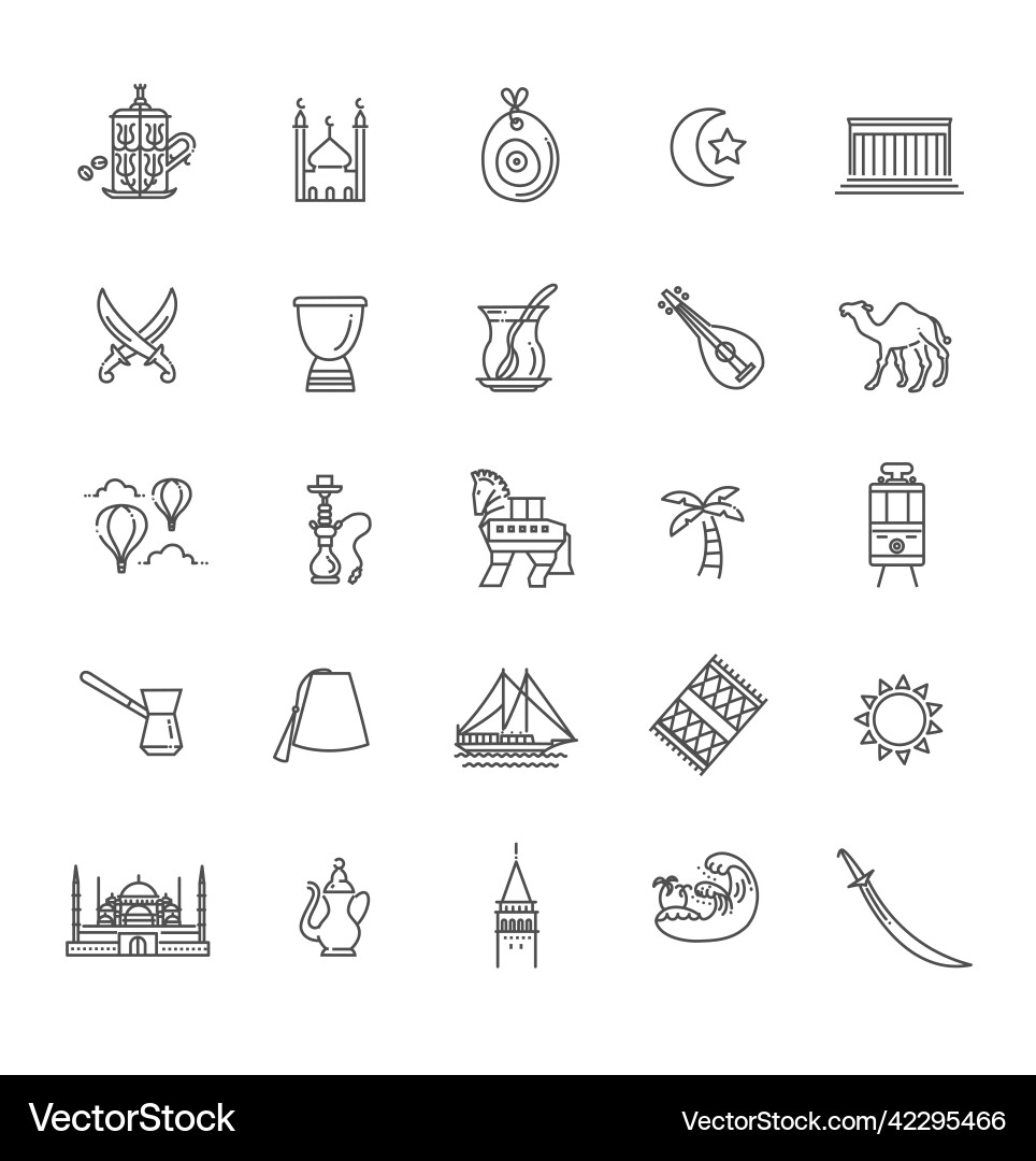 Thin turkey symbol icon set Royalty Free Vector Image