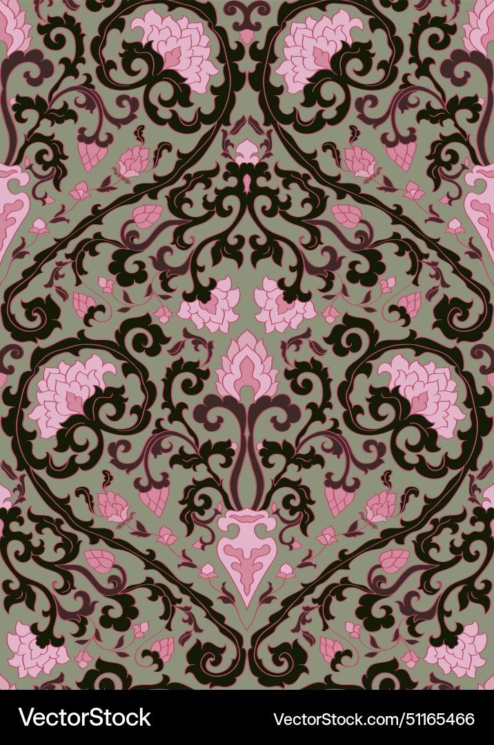 Vintage damask pattern with flowers Royalty Free Vector