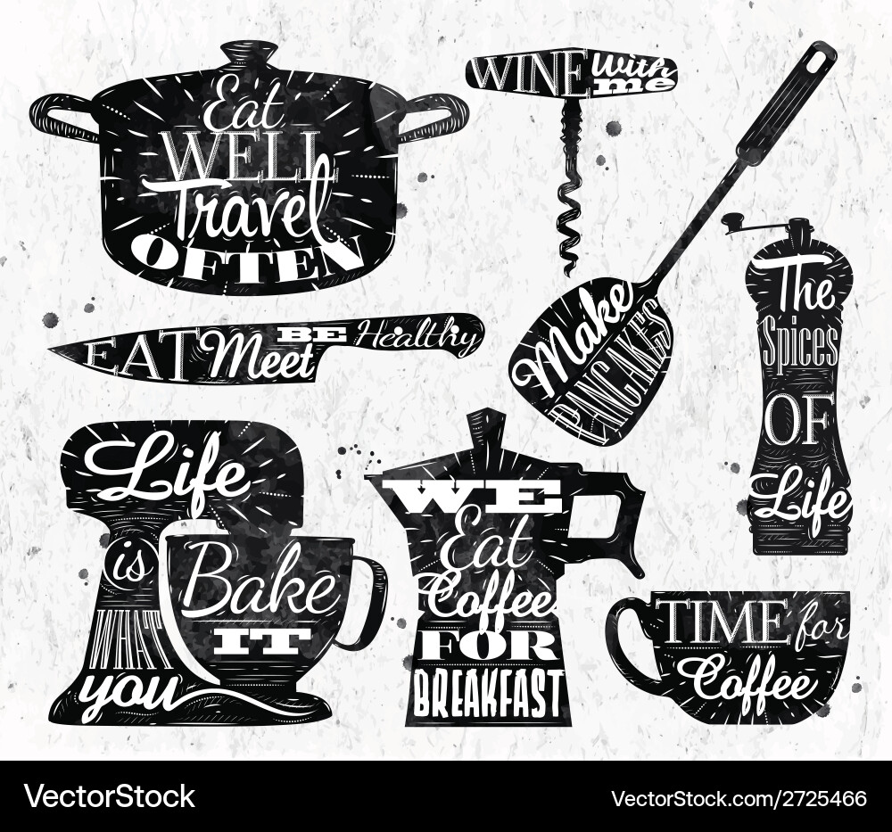 Vintage Kitchen Lettering Set Royalty Free Vector Image