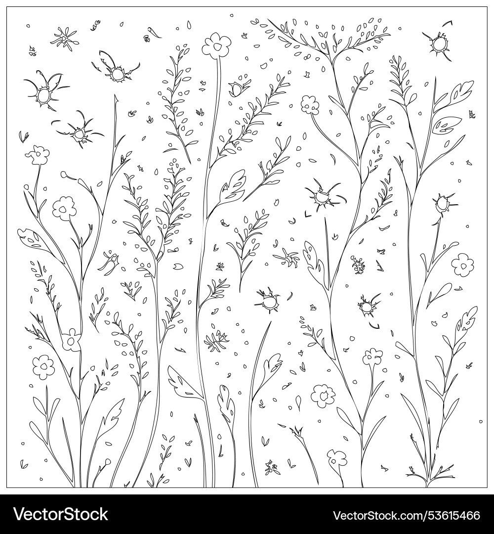 Wildflowers flower pattern outline sketch Vector Image