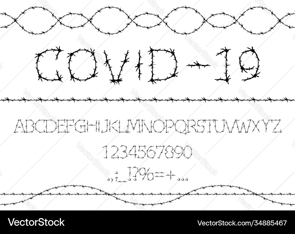 Alphabet barbed Draht Buchstaben und Anzahl Satz Vektorbild