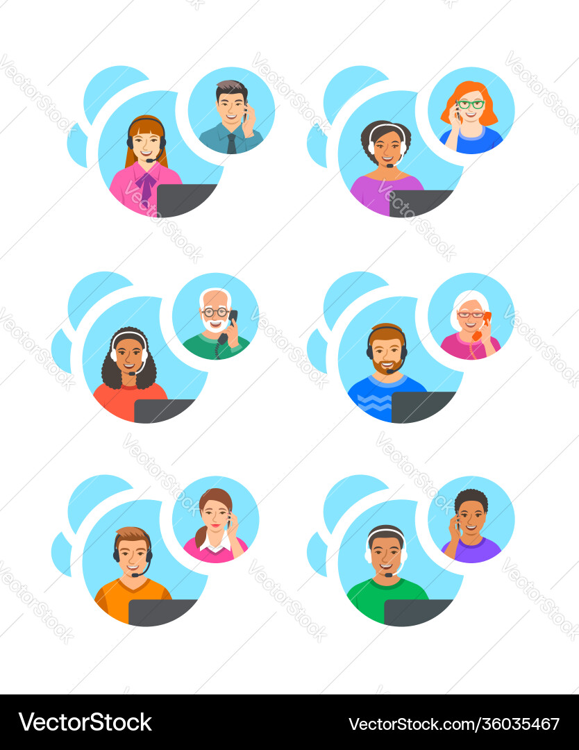 Customer support operators talk with clients Vector Image