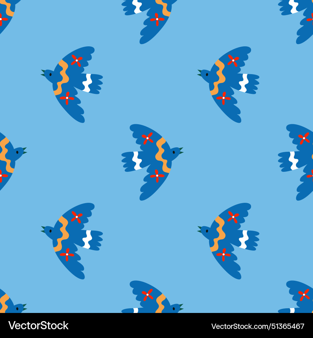 Seamless pattern with blue birds Royalty Free Vector Image
