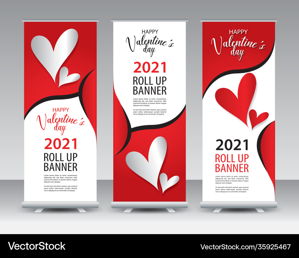 Valentines day roll up banner design standee Vector Image
