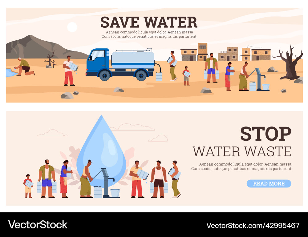 Water waste and scarcity posters set flat Vector Image