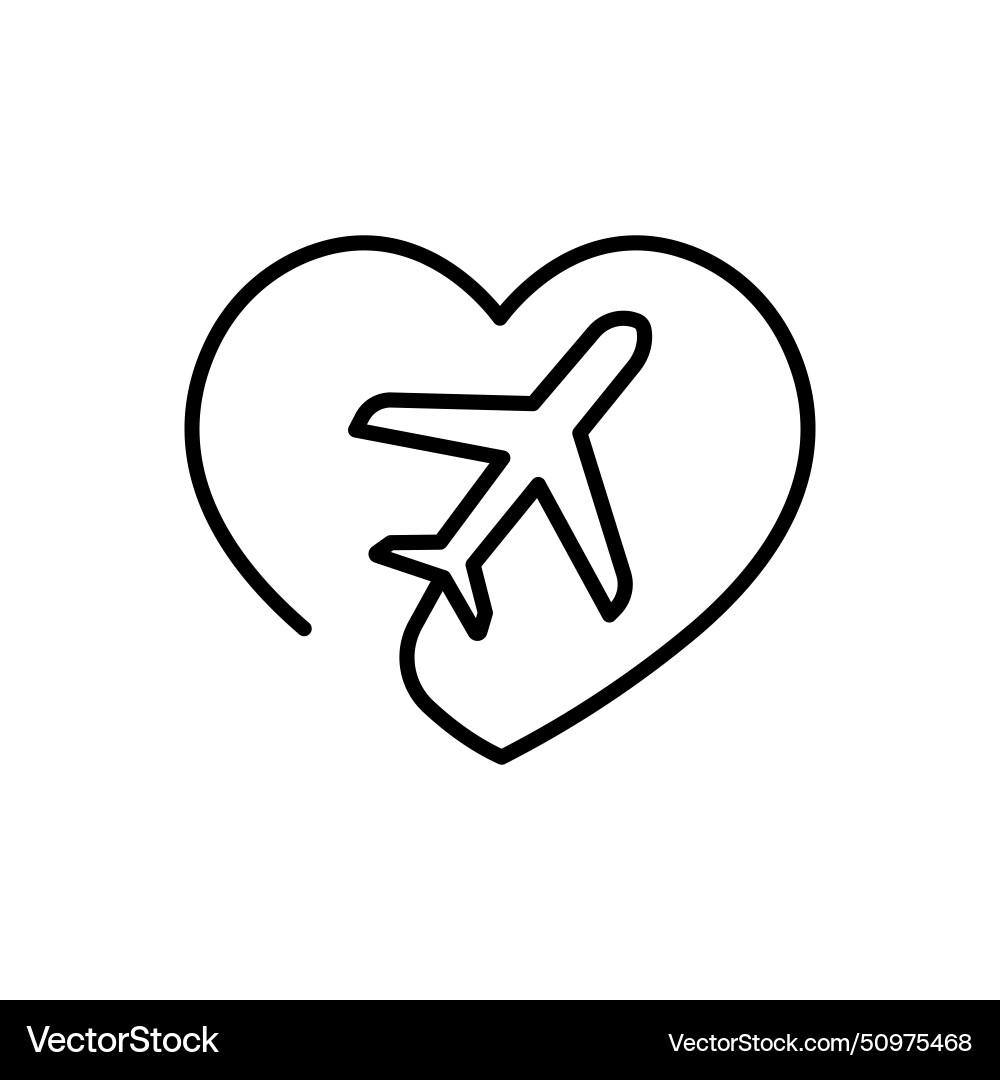 Airplane flying line icon heart sign plane Vector Image
