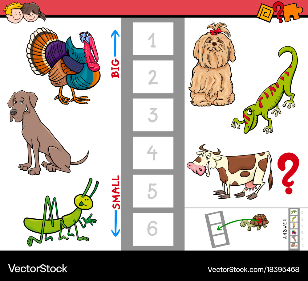 Big and small animals game for children Royalty Free Vector