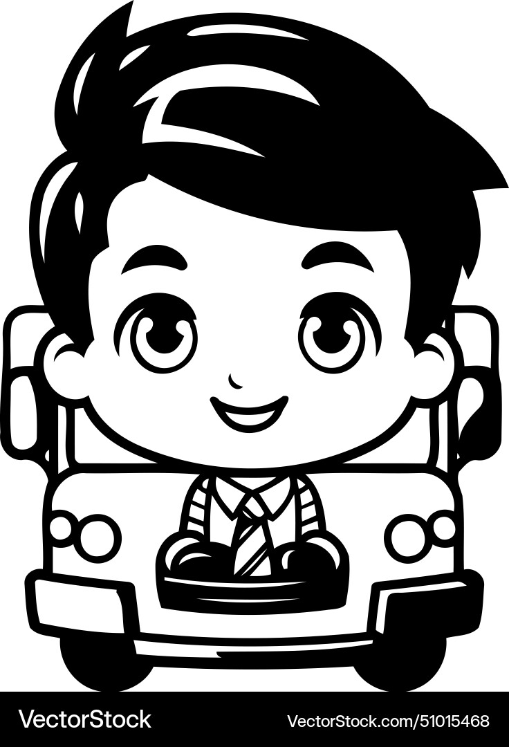 Cute school boy driving bus cartoon Royalty Free Vector