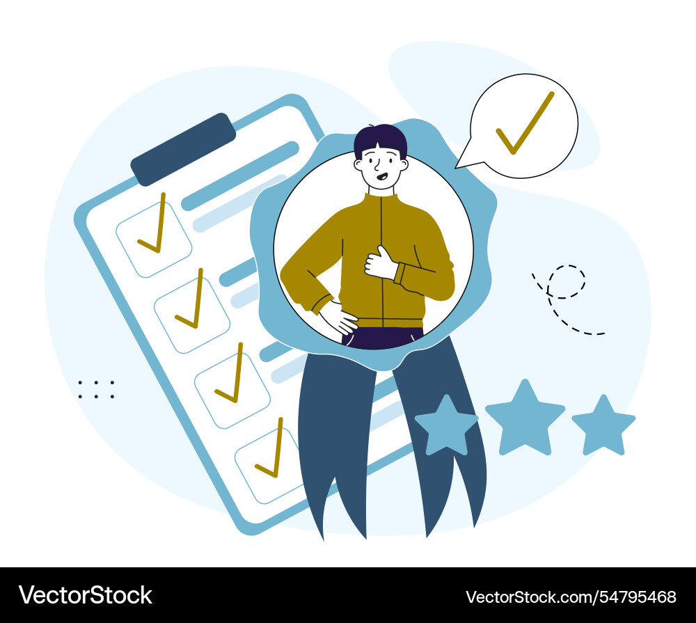 Product quality man young guy with badge Vector Image