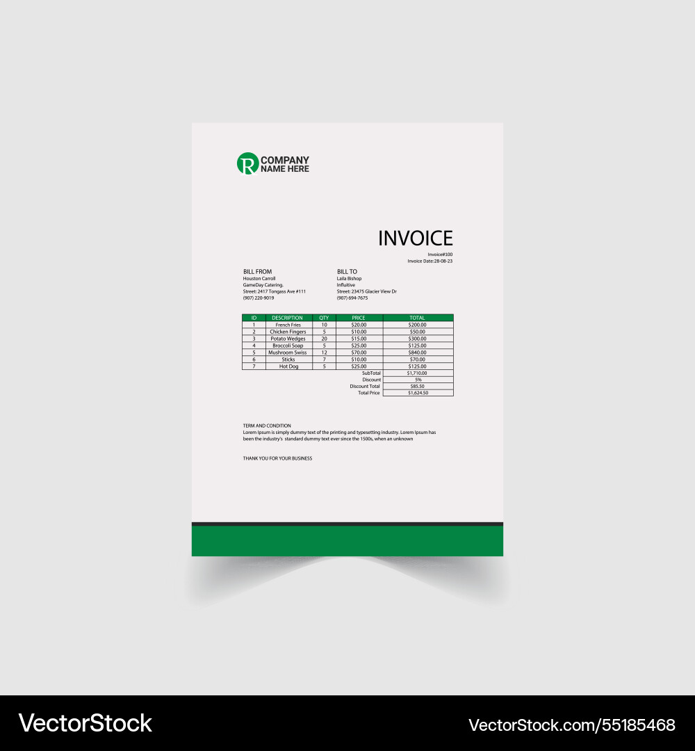Professional clean invoice design template Vector Image