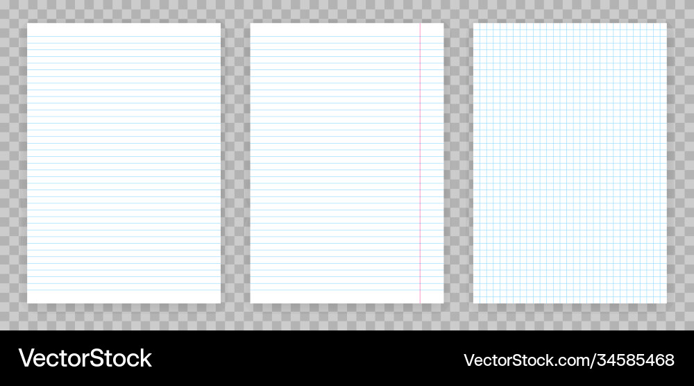 Squared and lined paper sheets notebook Royalty Free Vector