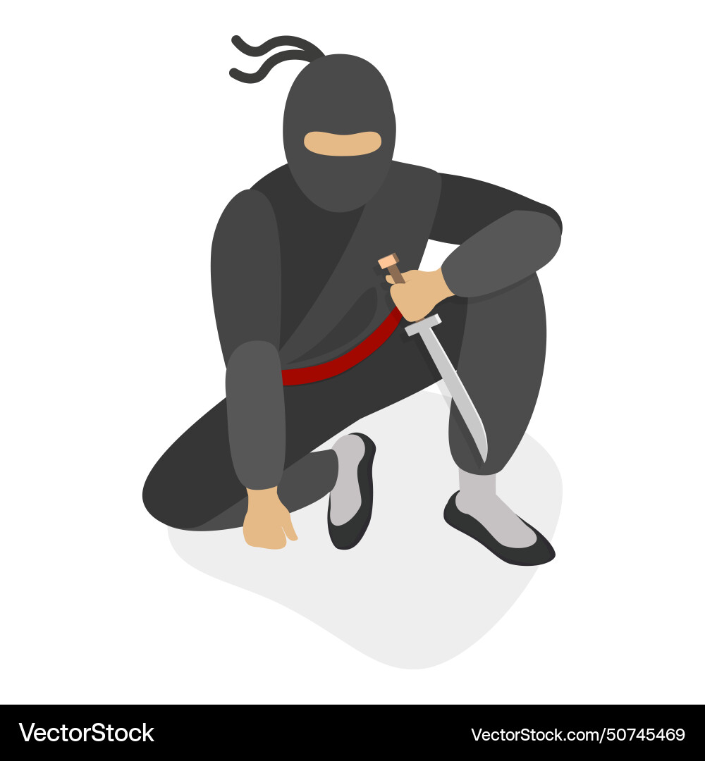 3d isometric flat set of ninja warriors Royalty Free Vector
