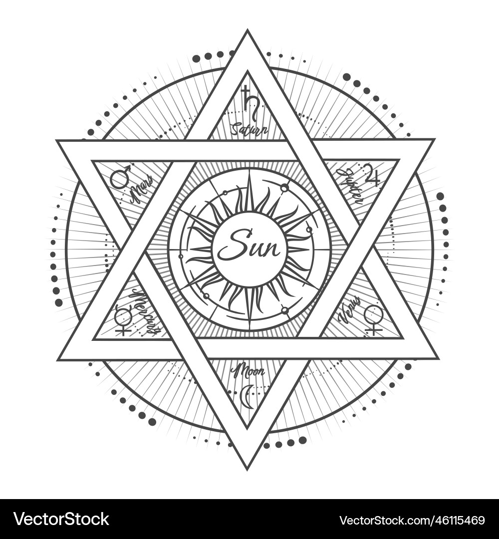 Astrological hexagram planet symbols medieval Vector Image