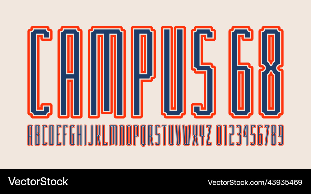Extra condensed sans serif font with contour Vector Image
