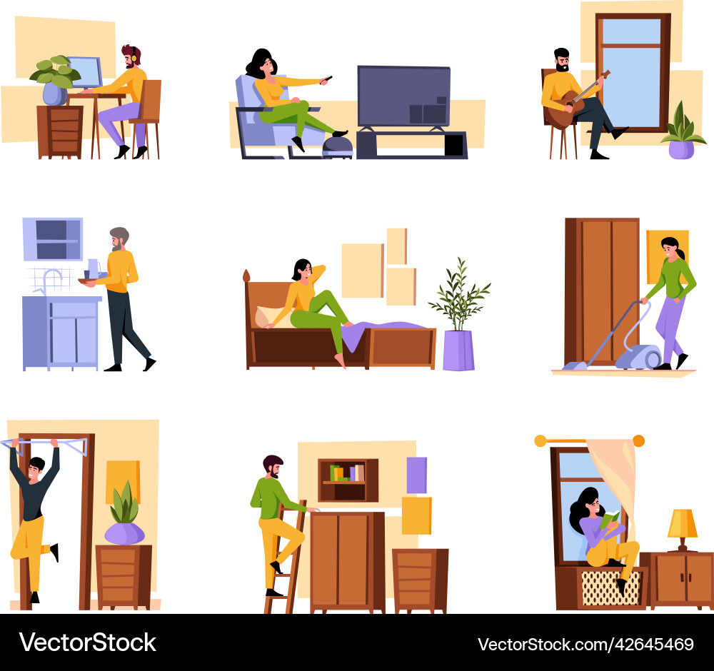 Family leisure time different home daily Vector Image