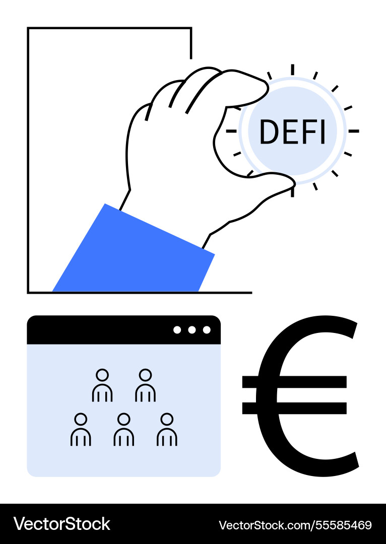 Hand holding defi coin above digital platform Vector Image