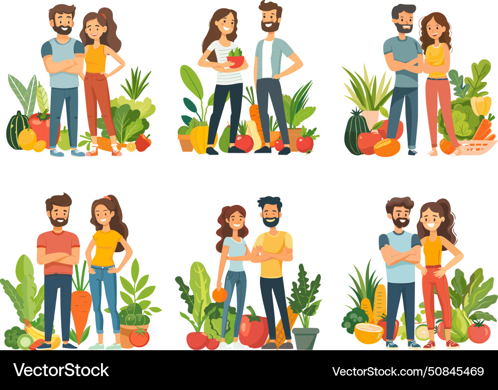 Healthy people simple cartoon scenes set Vector Image