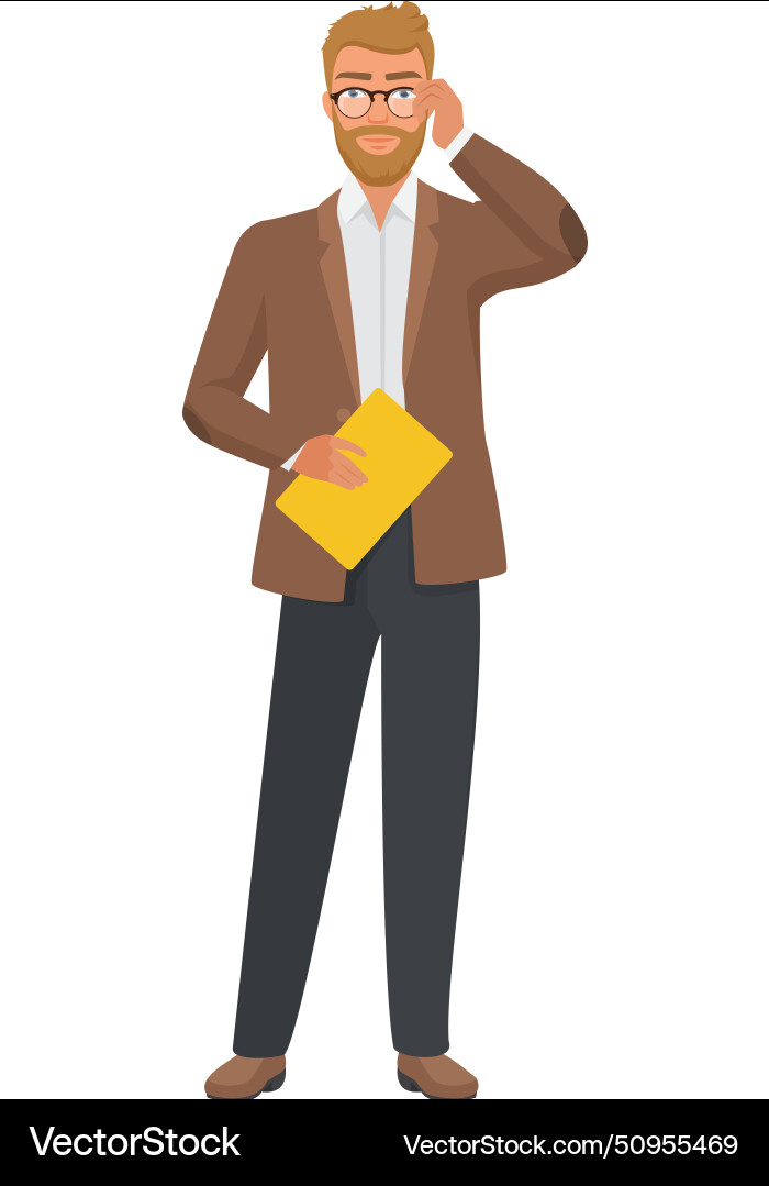 Man holding glasses with thoughtful look Vector Image