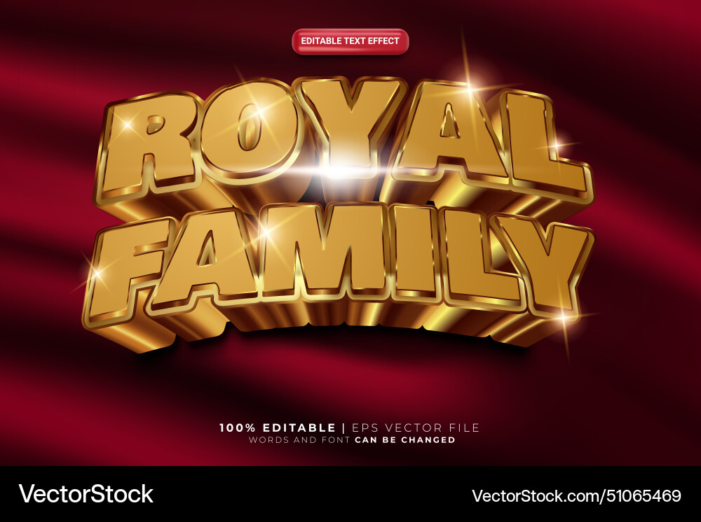 Royal family bold 3d gold editable text effect Vector Image
