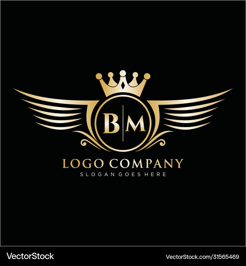 Royal Initial Logo - BM with Wing Royalty Free Vector Image