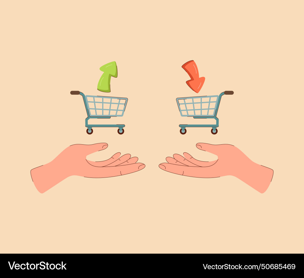 Shopping baskets in hands people exchanging Vector Image
