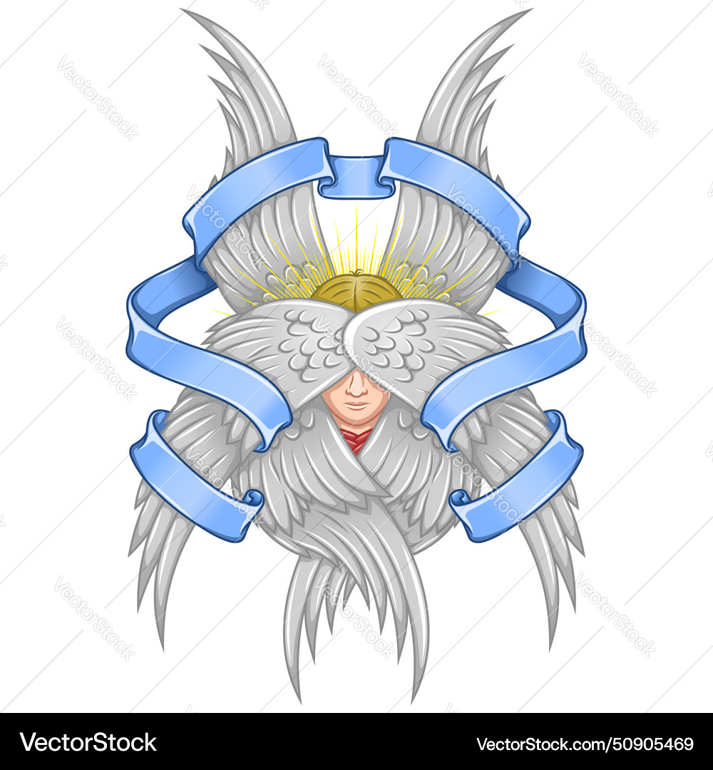 Six-Winged Angel with Ribbons Royalty Free Vector Image