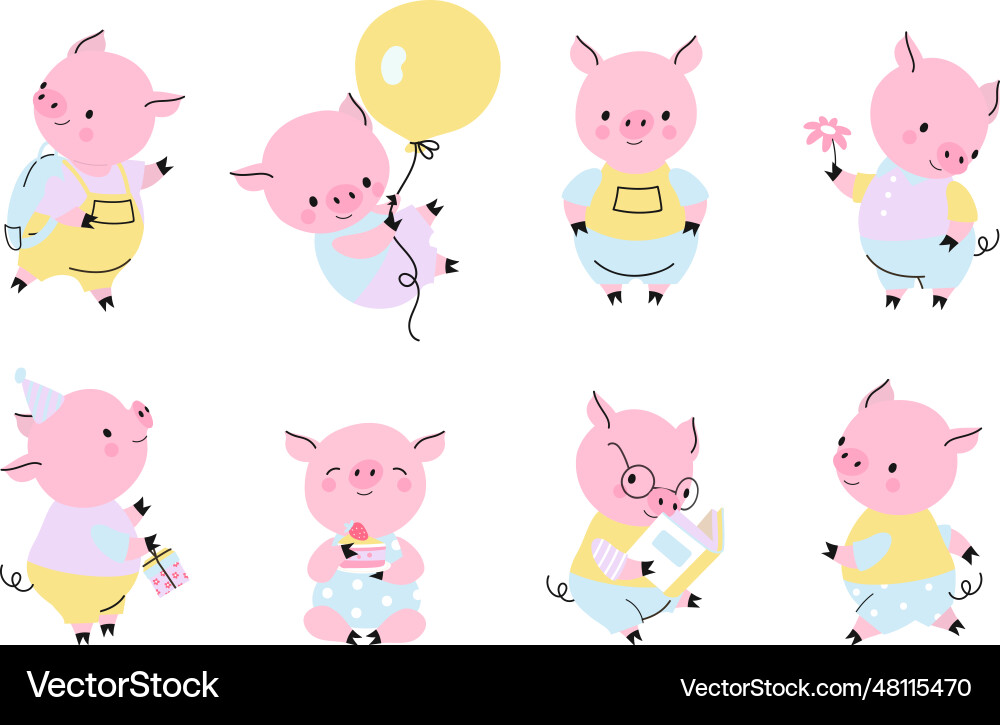 Cartoon pigs funny hog characters in different Vector Image