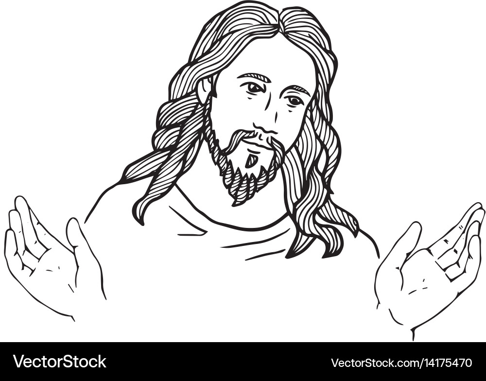 Graphical face of jesus open hands Royalty Free Vector Image