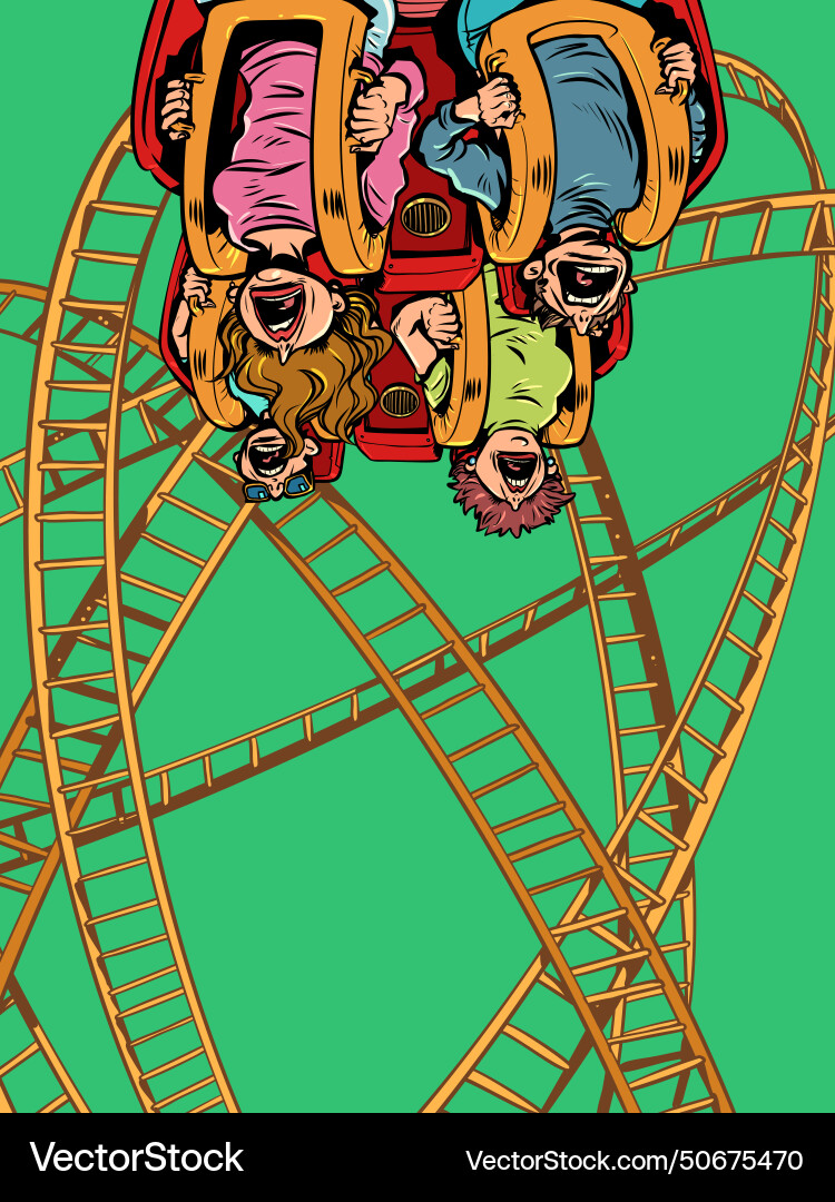 People scream and ride a roller coaster poster Vector Image