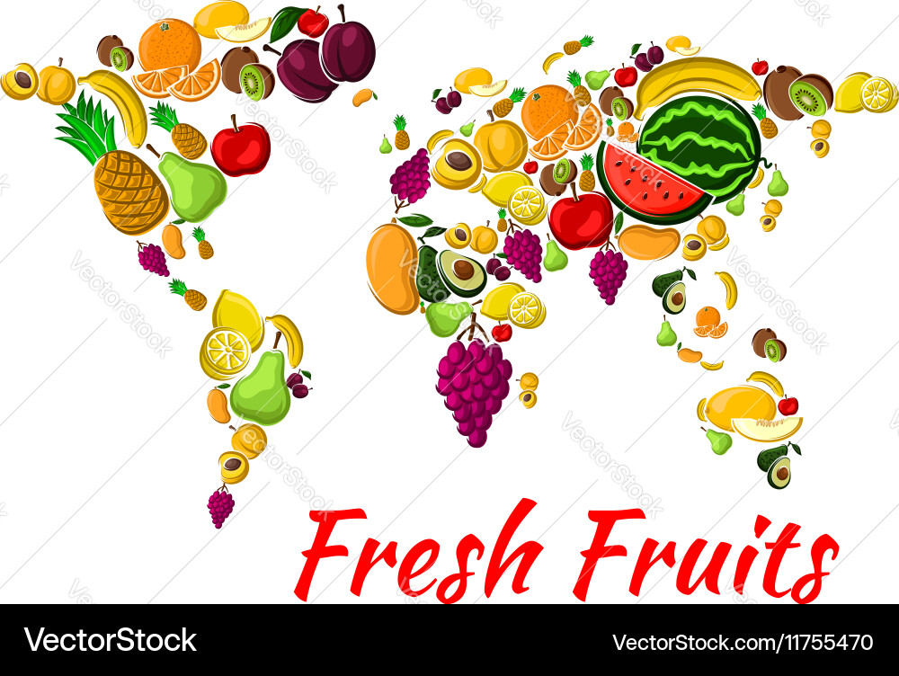 World map with fruit for food design Royalty Free Vector